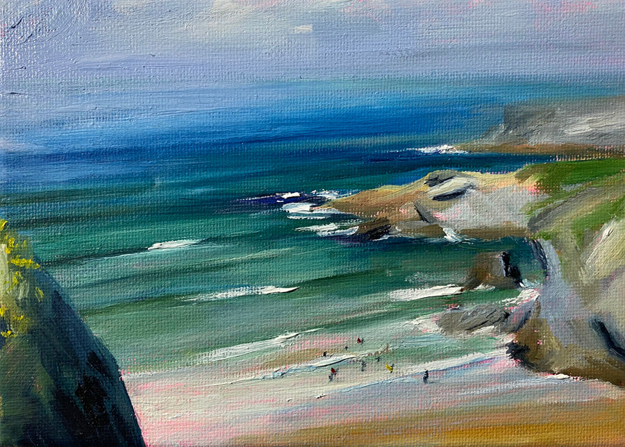 "Surfers at Lusty Glaze" - Original Painting – Toby Ray Fine Art