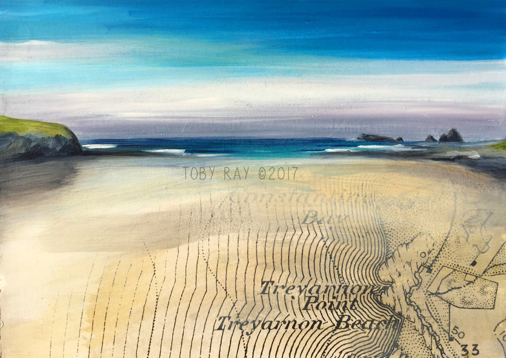 Original Map Painting - "Treyarnon Bay" by Surf Artist Toby Ray – Toby ...