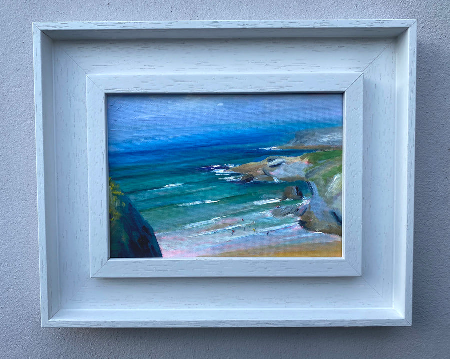 "Surfers at Lusty Glaze" - Original Painting – Toby Ray Fine Art